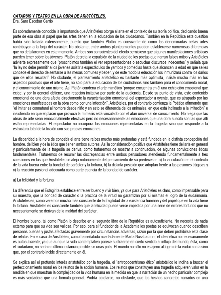 Catarsis y Teatro en La Obra de Arist-Teles | PDF | Aristóteles | Tragedia