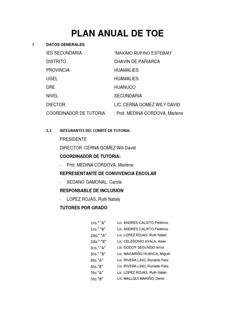 PLAN ANUAL DE tutoria 2023 IEMRE | PDF | Evaluación | Escuelas PLAN ANUAL DE tutoria 2023 IEMRE | PDF | Evaluación | Escuelas