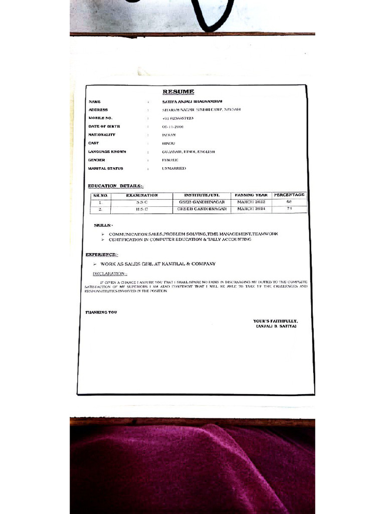 Anjali Resume Pdf