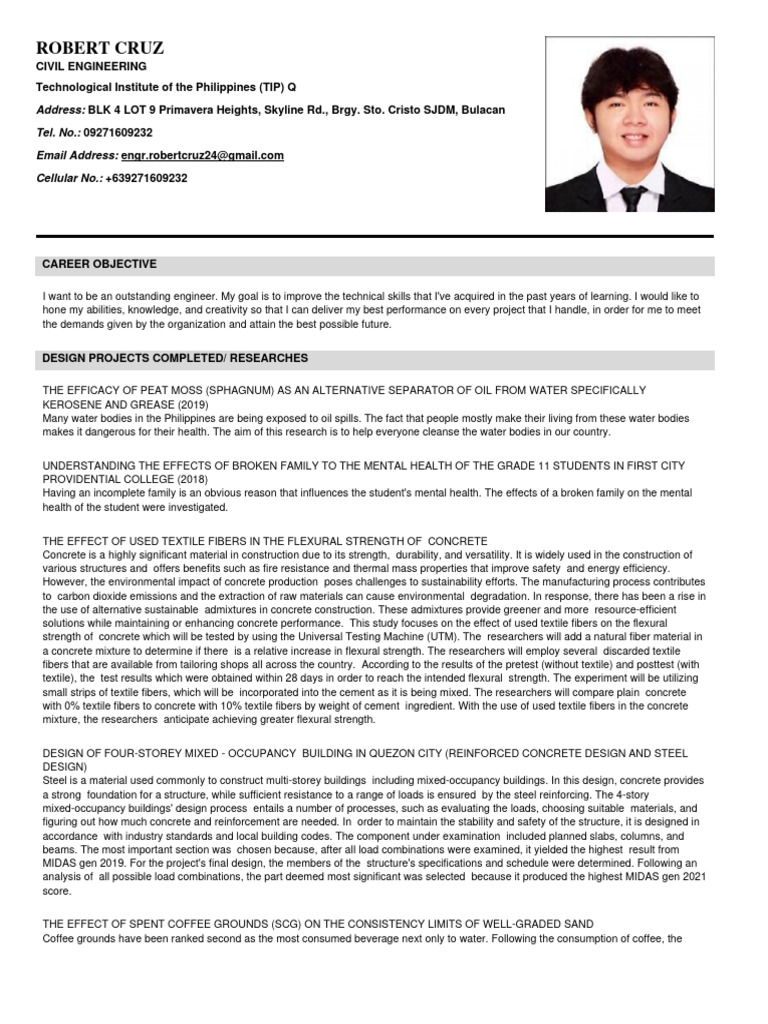 Robert Cruz - CV | PDF | Concrete | Engineering