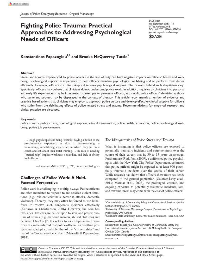 Papazoglou Tuttle 2018 Fighting Police Trauma Practical Approaches To ...