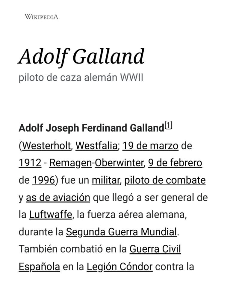 Adolf Galland - Wikipedia, La Enciclopedia Libre | PDF | Aviación ...