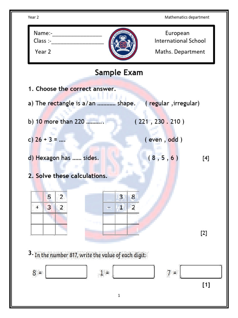 final sample Exam year 2 | PDF | Numbers | Mathematics