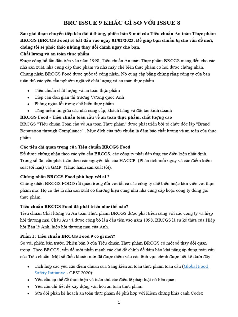 BRC Issue 9 Khác Gì So V I Issue 8 | PDF