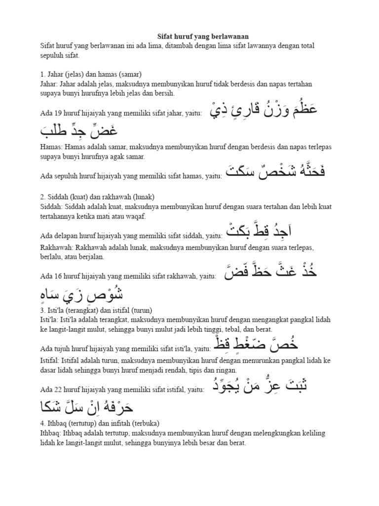 Materi Sifat huruf yang berlawanan | PDF