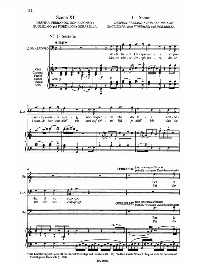 Alla Bella Despinetta (Così Fan Tutte - Mozart) | PDF