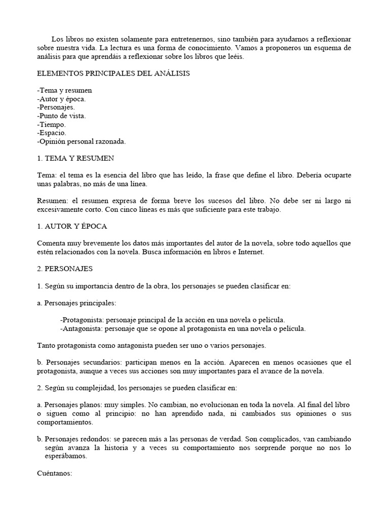 Guión Análisis Libros 4º | PDF | Narración | Novelas