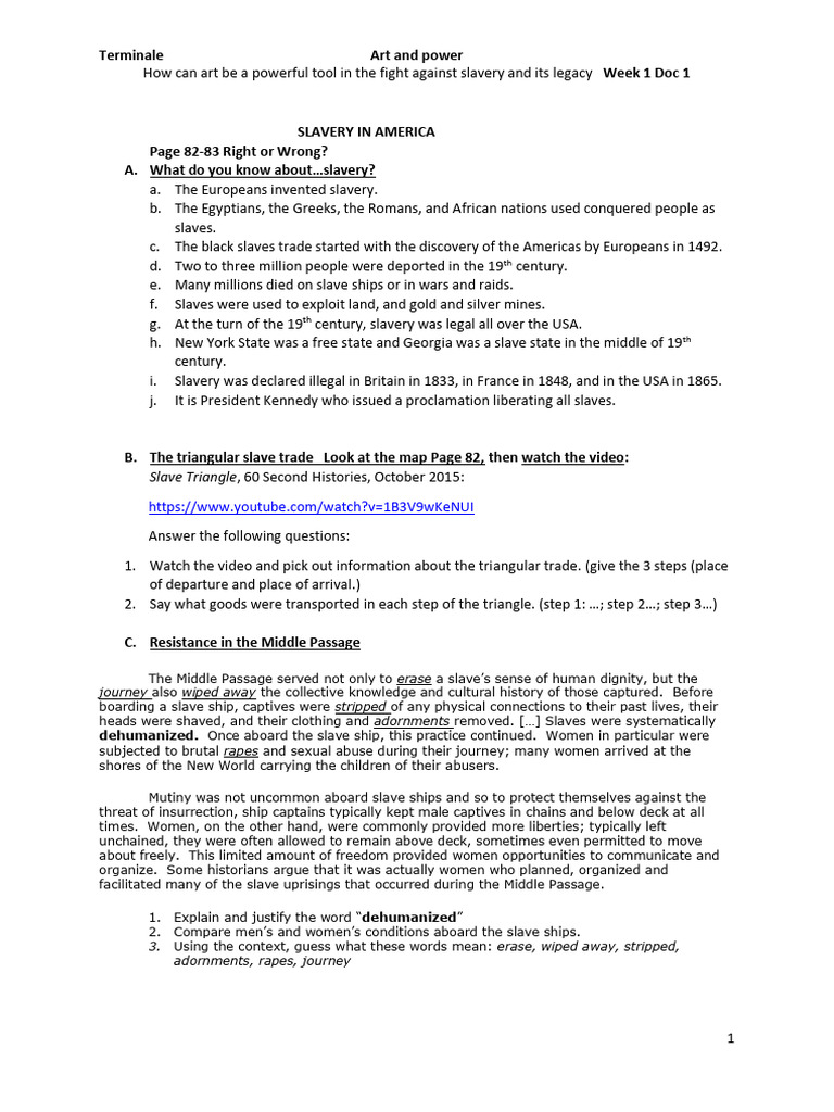 Analyse Axis 3 Week 1 A & P Documents and Assignment - Copie | PDF | Slavery | Atlantic Slave Trade