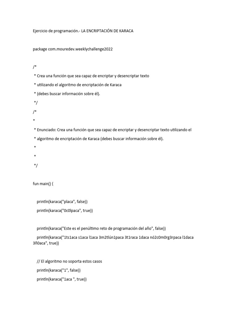 Ejercicio de Programación. - LA ENCRIPTACIÓN DE KARACA | PDF