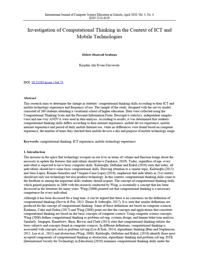 Investigation of Computational Thinking in The Context of ICT and | PDF | Variance | Thought