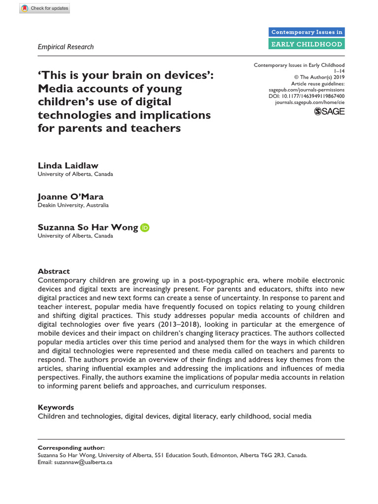 This Is Your Brain On Devices Media Accounts of Young Children's Use of ...