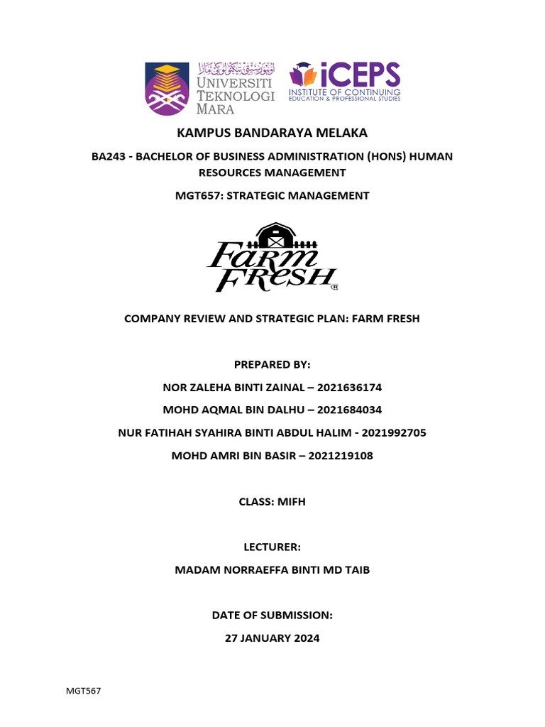 Strategic Plan for Farm Fresh Sdn Bhd | PDF | Supply Chain | Climate ...