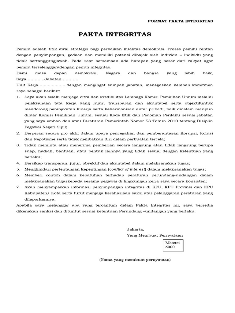 FORMULIR Pakta Integritas | PDF