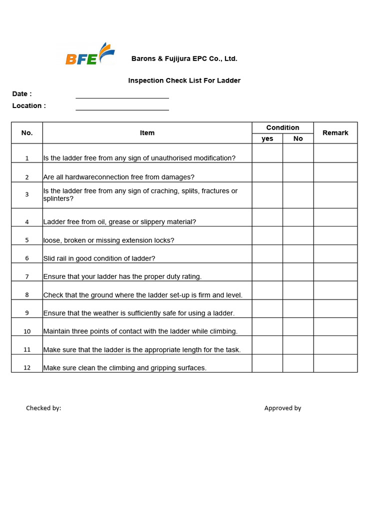 Inspection Check List For Ladder | PDF