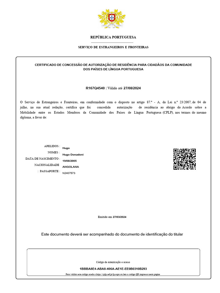 Autorizacao de Residencia PDF Editavel 4 New | PDF