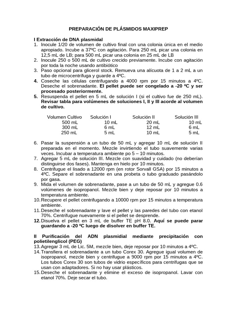 Preparación de Plásmidos Maxiprep | PDF | Sustancias químicas | Química