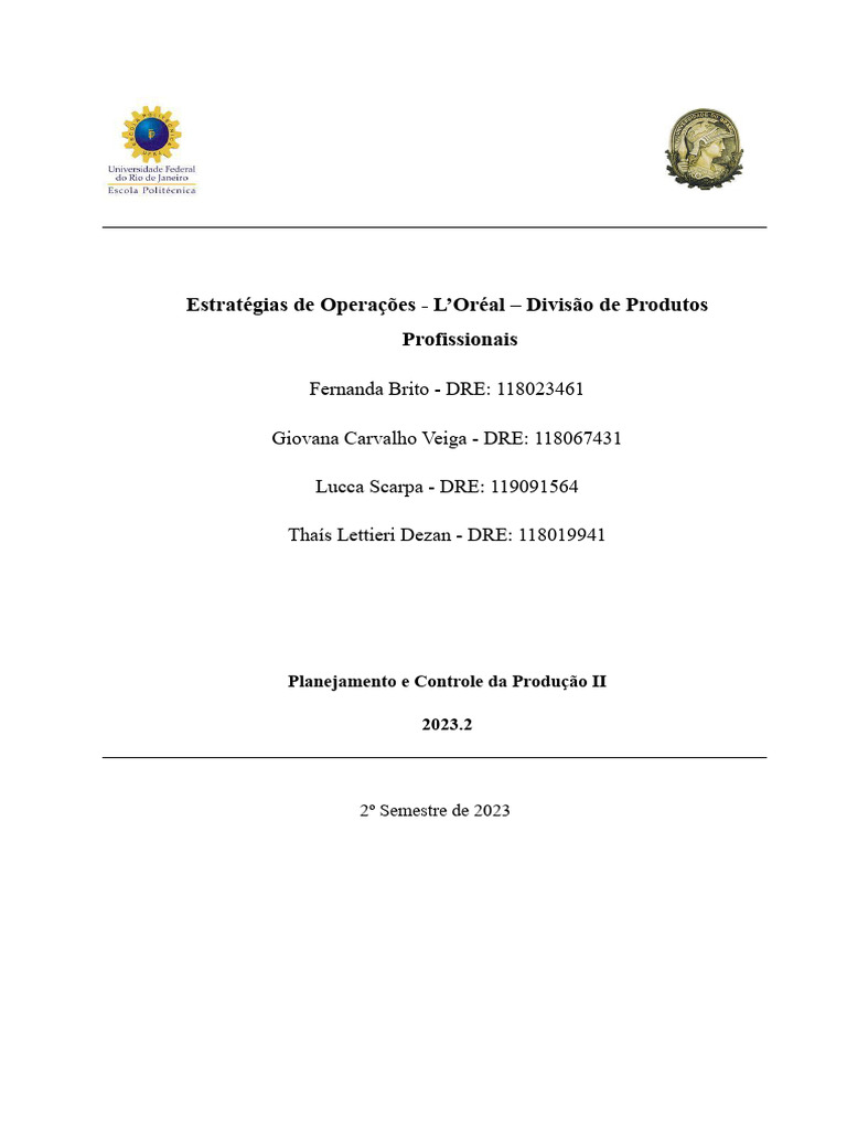 PCP II - Trabalho Final | Download grátis PDF | Cadeia de suprimentos ...