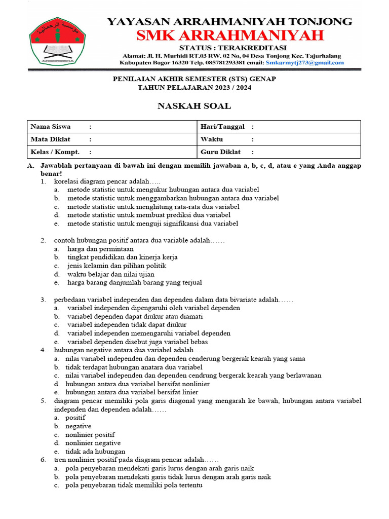 BLANGKO SOAL STS MTK Kelas XI GENAP 2024 | PDF | Metode & Bahan Ajar
