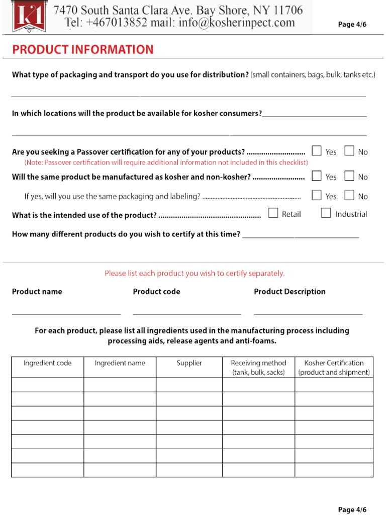 Kosher Production Application 4 | PDF