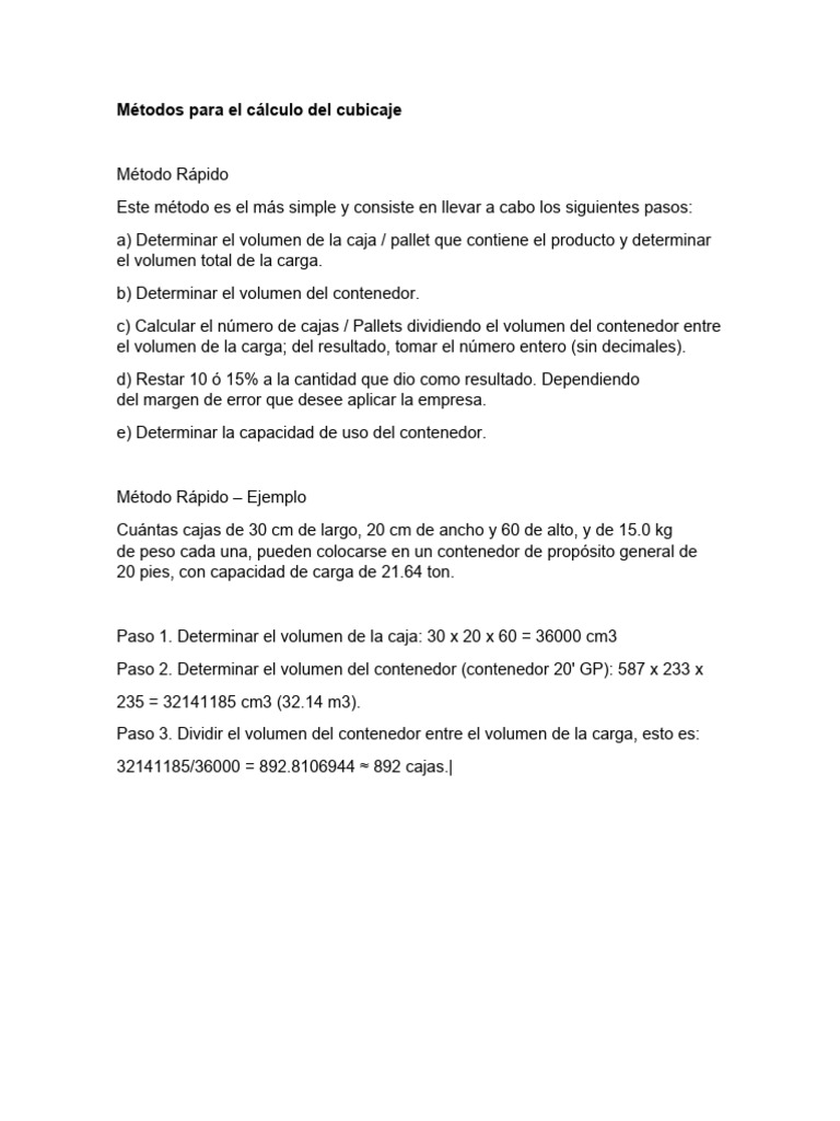 Métodos para El Cálculo Del Cubicaje | PDF | Hogar, jardinería y bricolaje