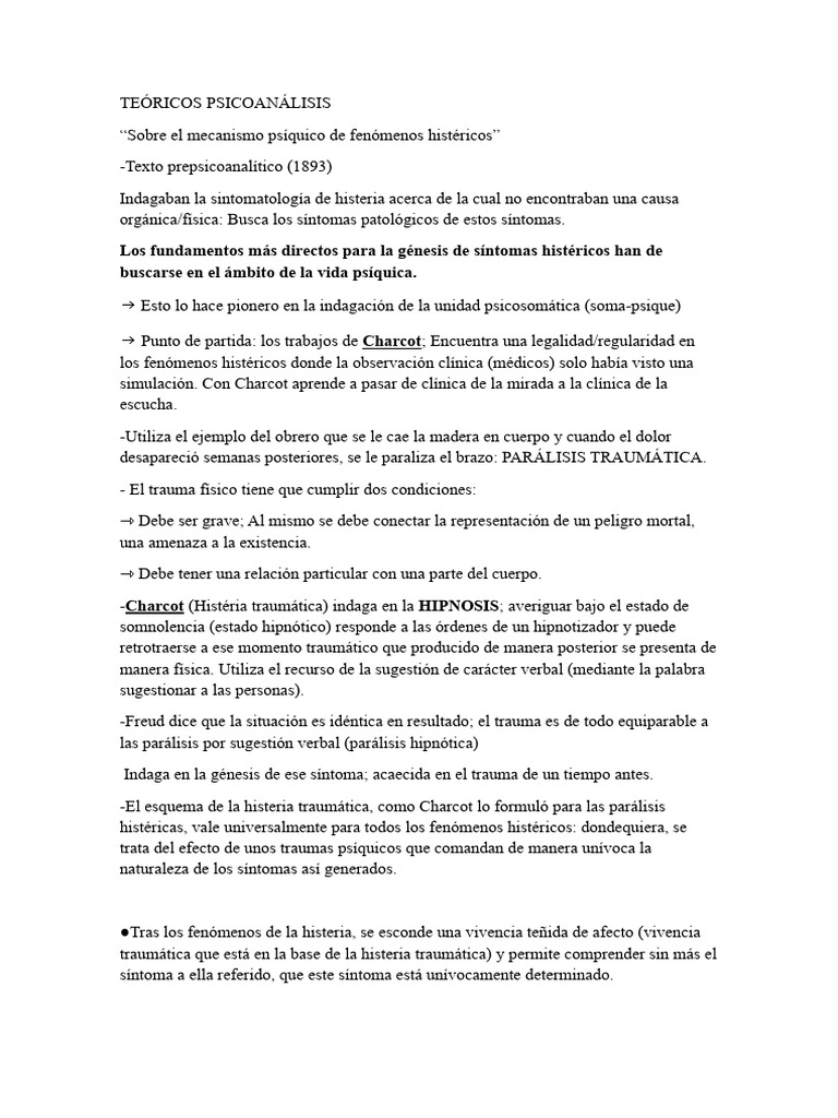 Teoricos Psicoanalisis | PDF | Trauma psicólogico | Hipnosis