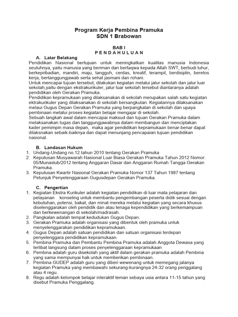 Program Kerja Pramuka SDN 1 Brabowan | PDF | Karier & Perkembangan ...