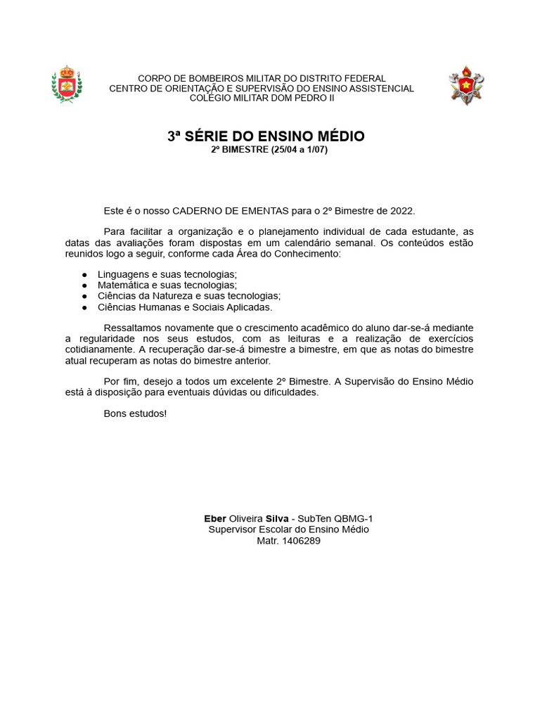 Ementas 3 Serie Atualizada 15 06 2022 | PDF | Número complexo | Eletricidade