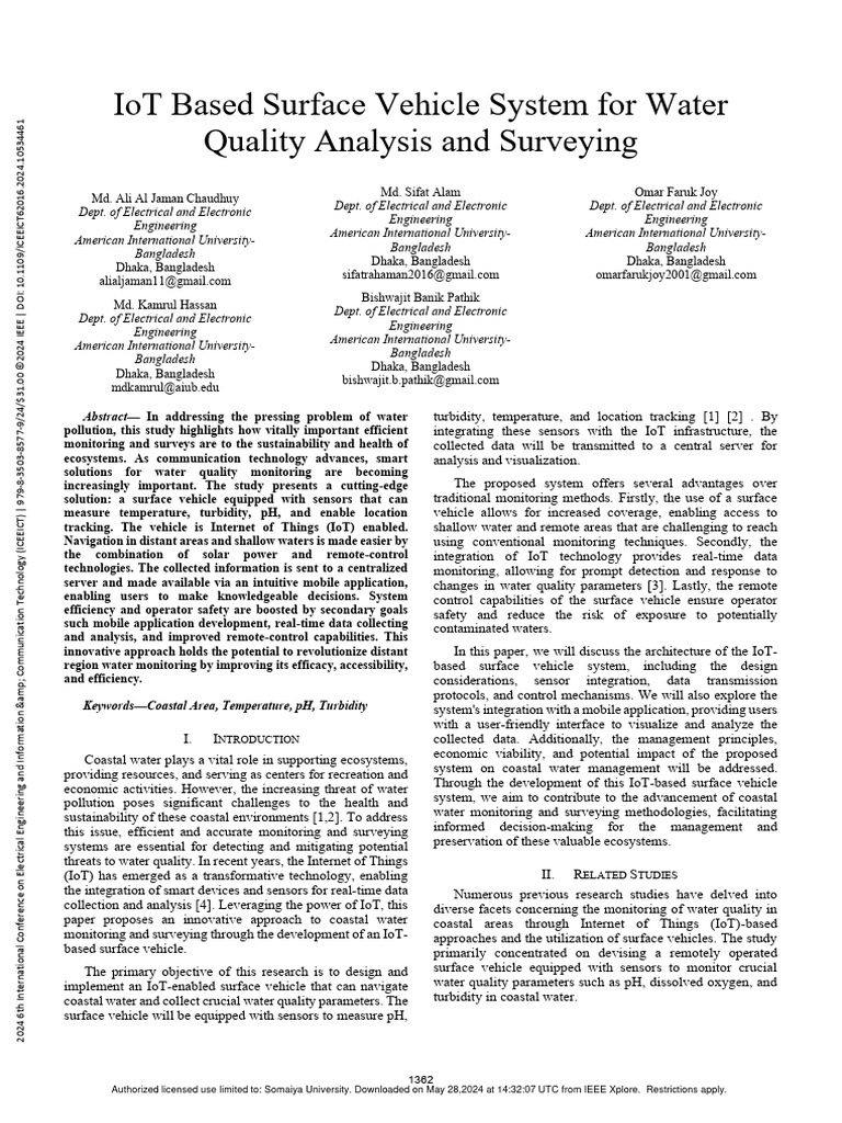Water Pollution Vehicle | PDF | Internet Of Things | Water Quality