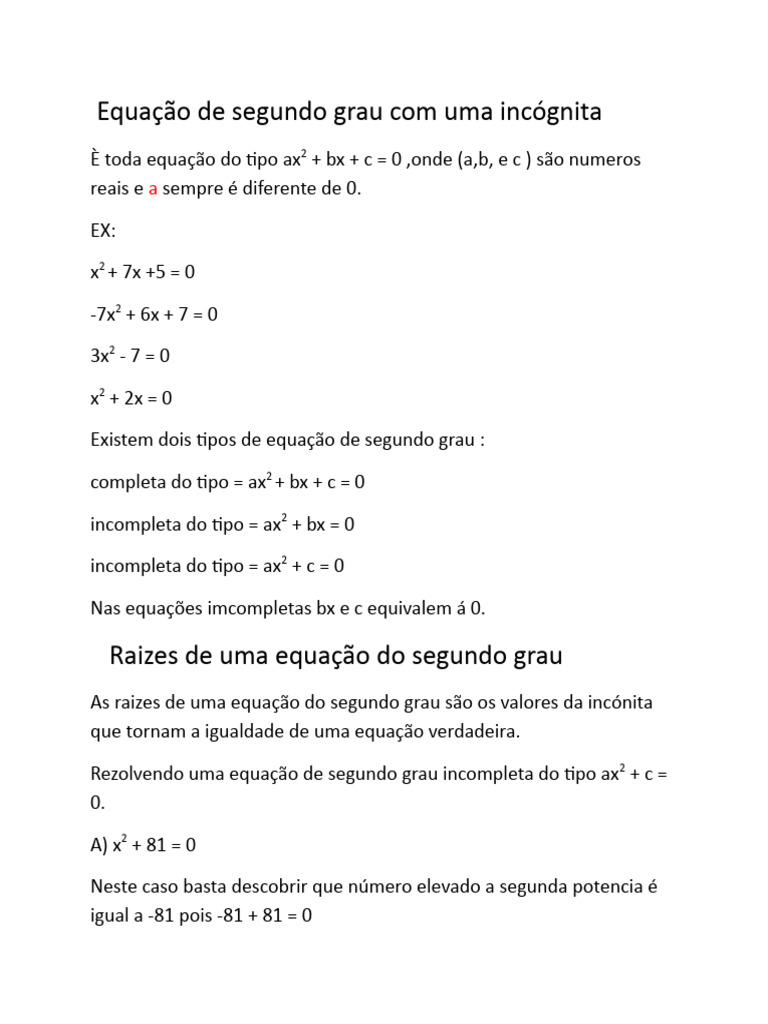 Equação de Segundo Grau | PDF