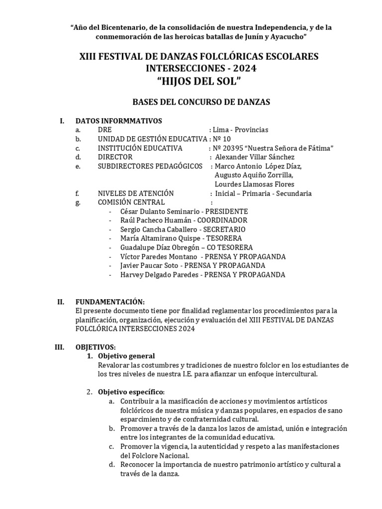 Bases Del Concurso de Danzas | PDF | Bailes | Educación primaria