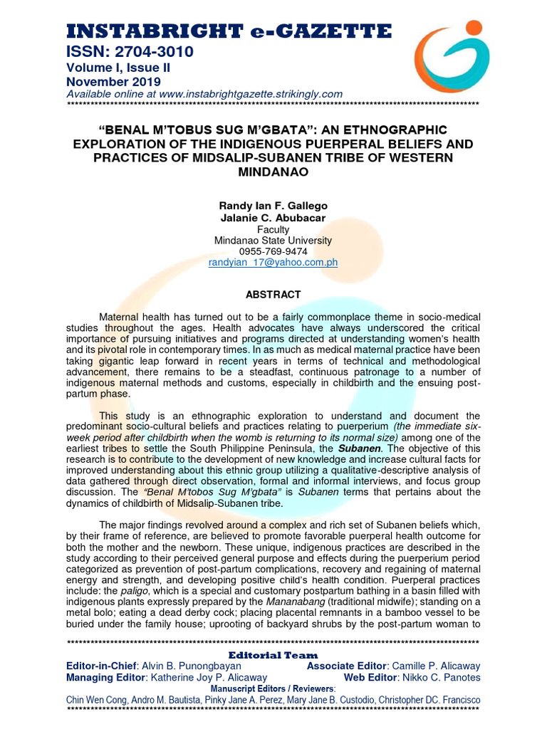 InstaBright E-Gazette Article Subanen | PDF | Infants | Postpartum Period