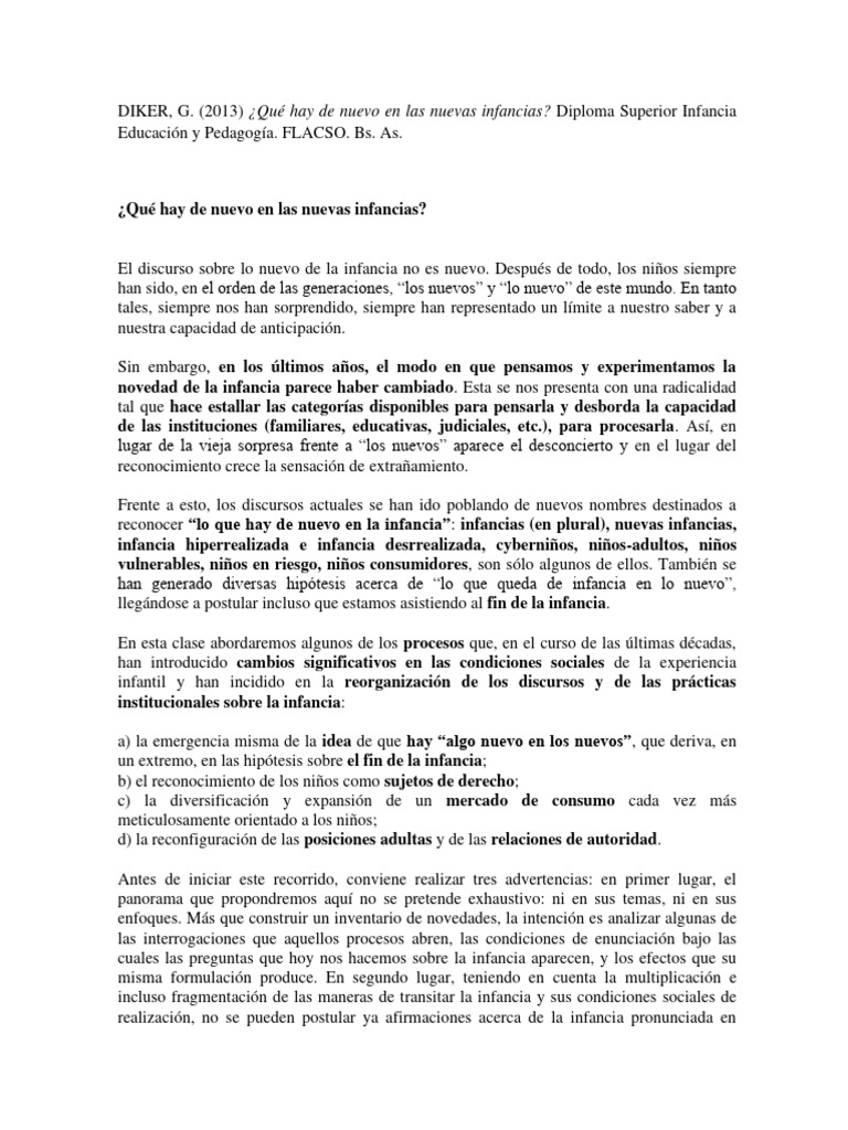 Diker - Que Hay de Nuevo en Las Nuevas Infancias | PDF | Adultos ... Diker - Que Hay de Nuevo en Las Nuevas Infancias | PDF | Adultos ...