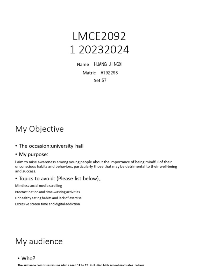 LMCE2092 Set 57 My Speech Overview - Matric No | PDF | Social Media ...