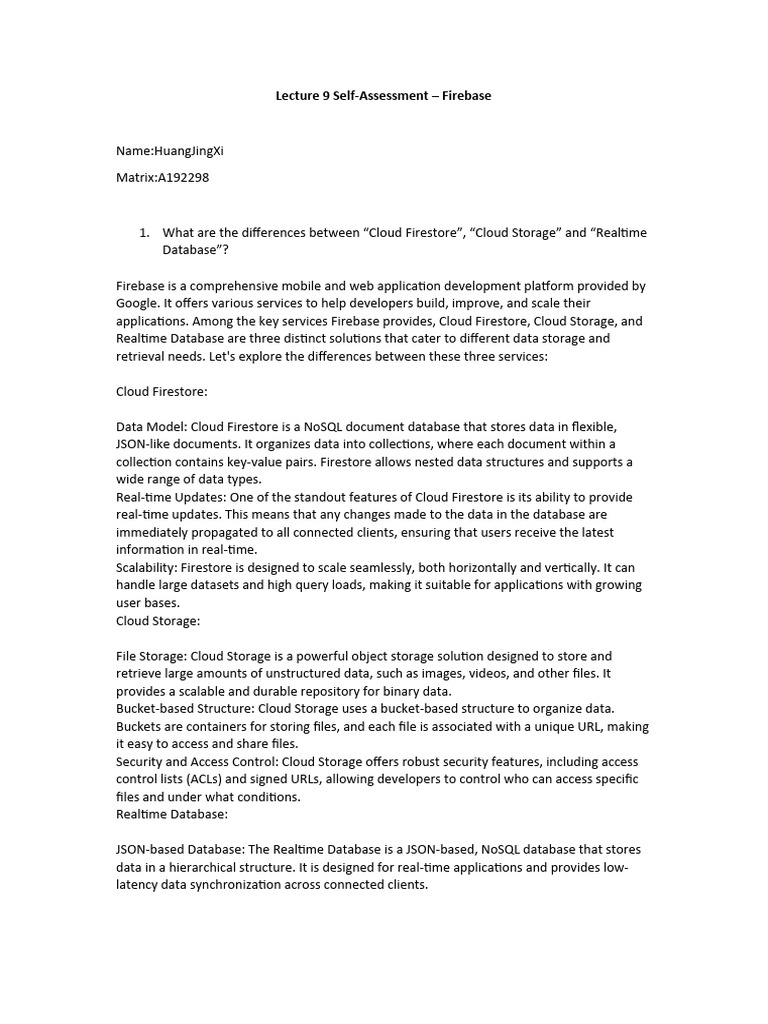 L9 Self Assessment A123456 Firebase | PDF | Databases | Authentication