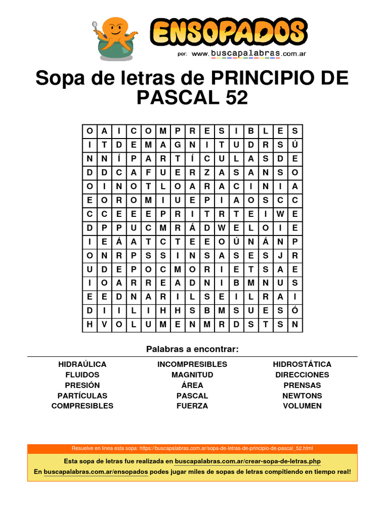 Sopa de Letras de Principio de Pascal - 52 | PDF | Física Aplicada e ...