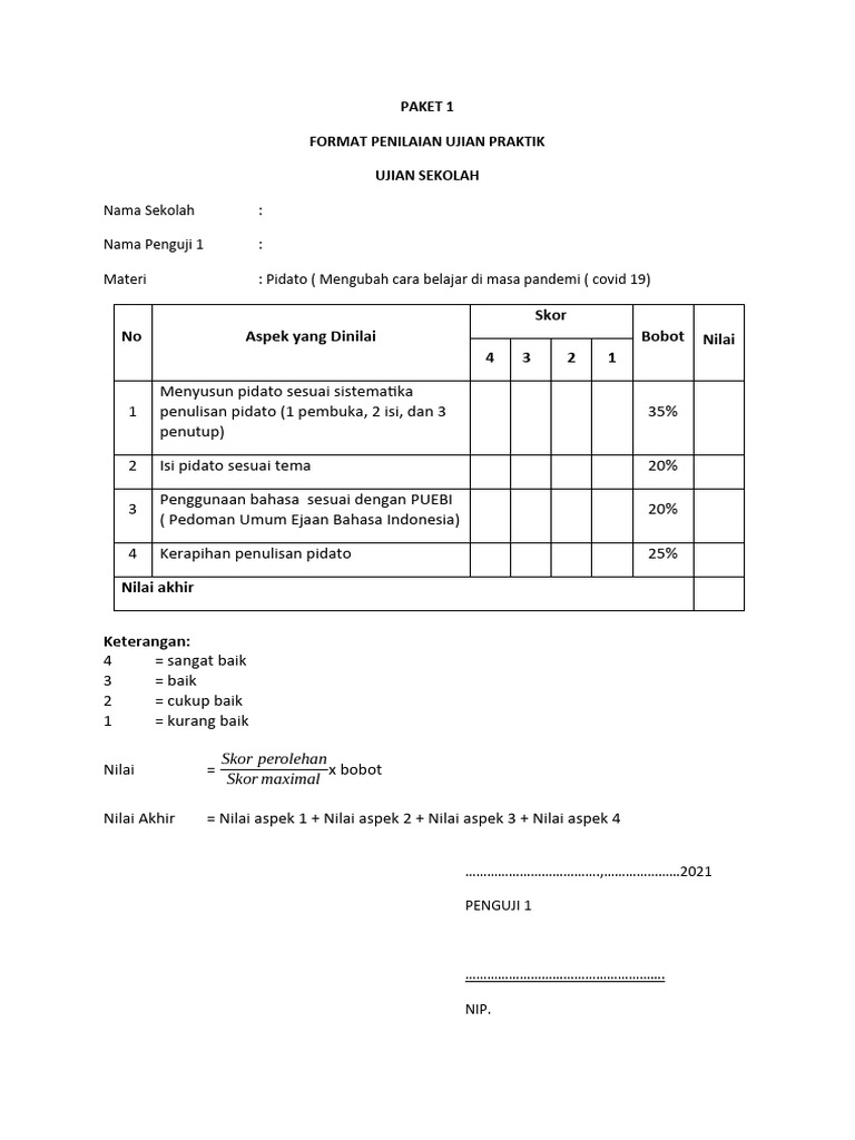 FORMAT PENILAIAN UJIAN PRAKTIK | PDF