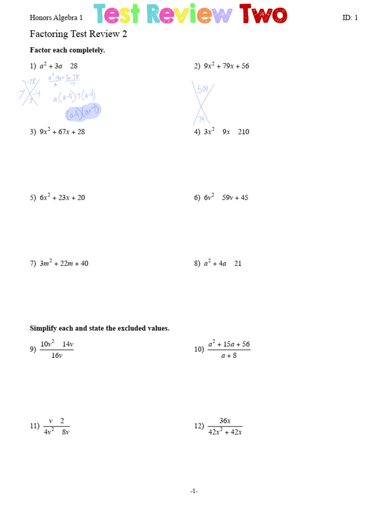 07 Mar REVIEW 2 - Factoring Test | PDF