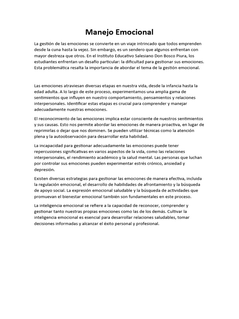 Manejo Emocional | Descargar gratis PDF | Las emociones | Inteligencia ...