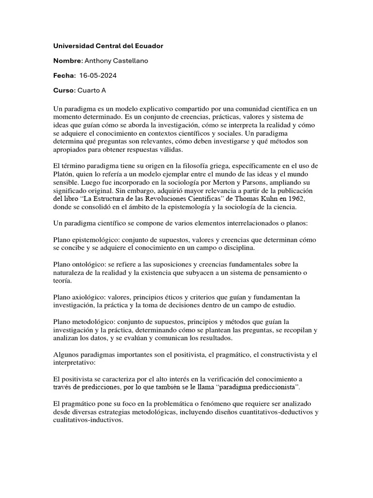 Castellano-Anthony-Clase 2-Cuarto A | Descargar gratis PDF | Paradigma ...