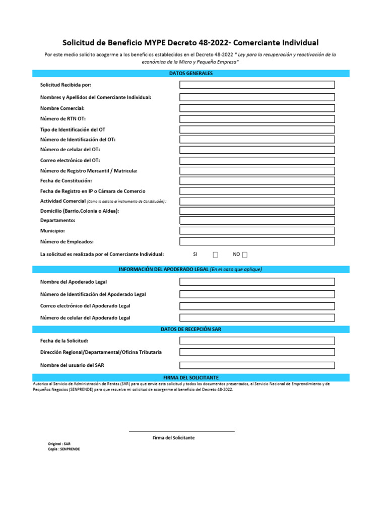 Solicitud Preimpresa Mype Comerciante Individual 1 | PDF