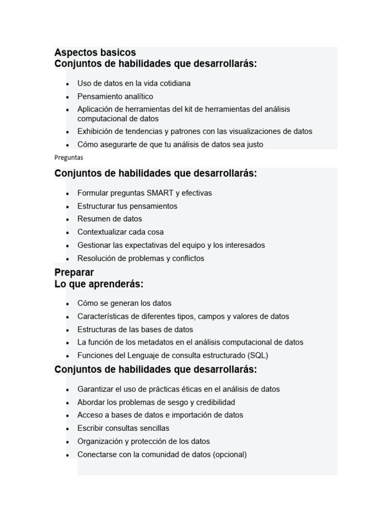 Aspectos basicos | PDF | Análisis de los datos | SQL