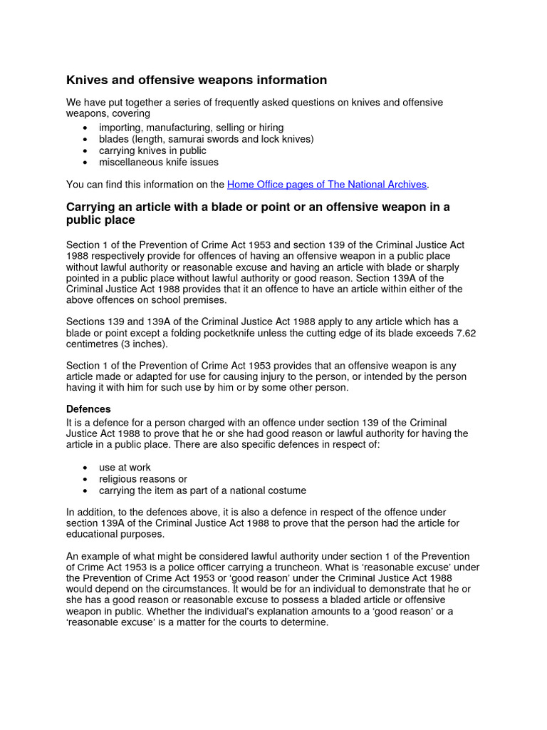 Knives and Offensive Weapons Information GDS FAQ | PDF | Melee Weapons ...
