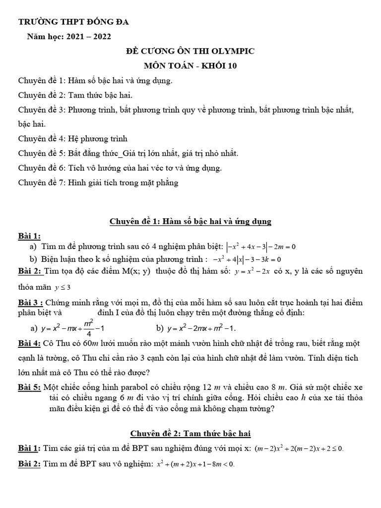 De Cuong Thi Olympic 10 Nam 2021-2022 | PDF