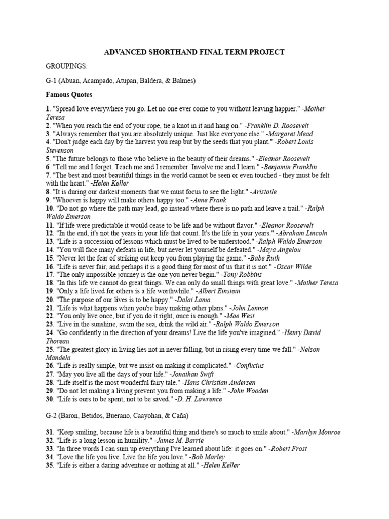 Advanced Shorthand Final Term Project 1 | PDF | Love | Leadership