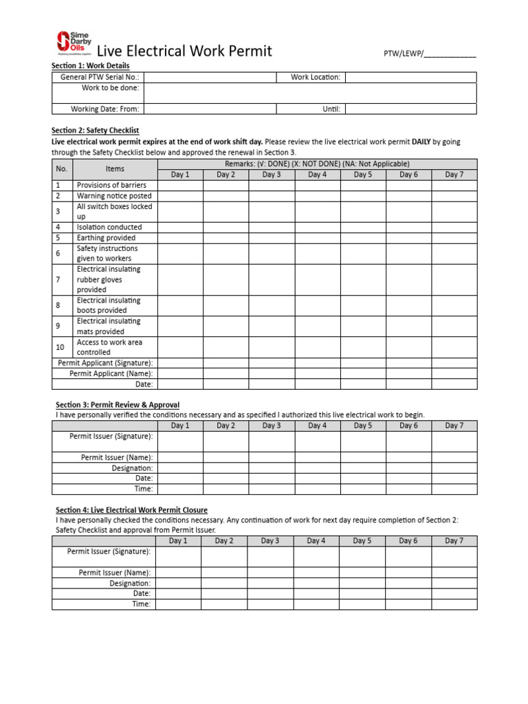 06 Live Electrical Work Permit | PDF