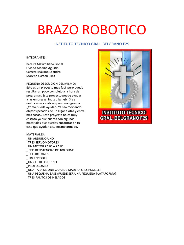 BRAZO ROBOTICO | Descargar gratis PDF | Arduino