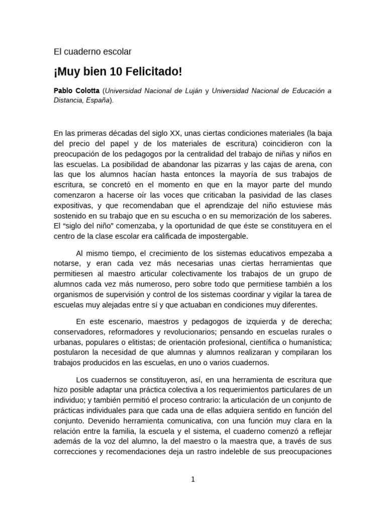 Colotta El Cuaderno Escolar | PDF | Enseñando | Cognición