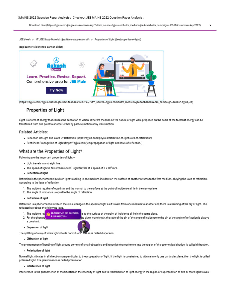 Key Properties of Light Explained | PDF | Light | Waves