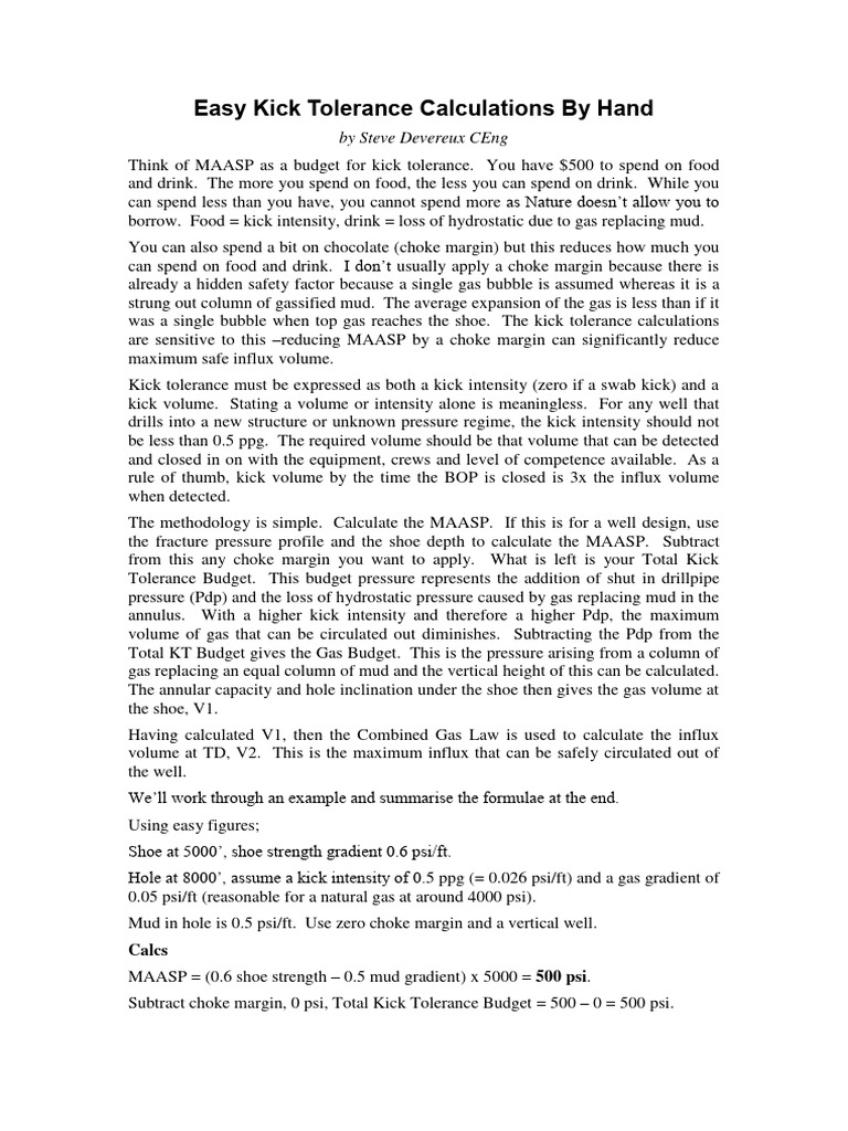 Easy Kick Tolerance Calculations by Hand | PDF | Pressure | Gases