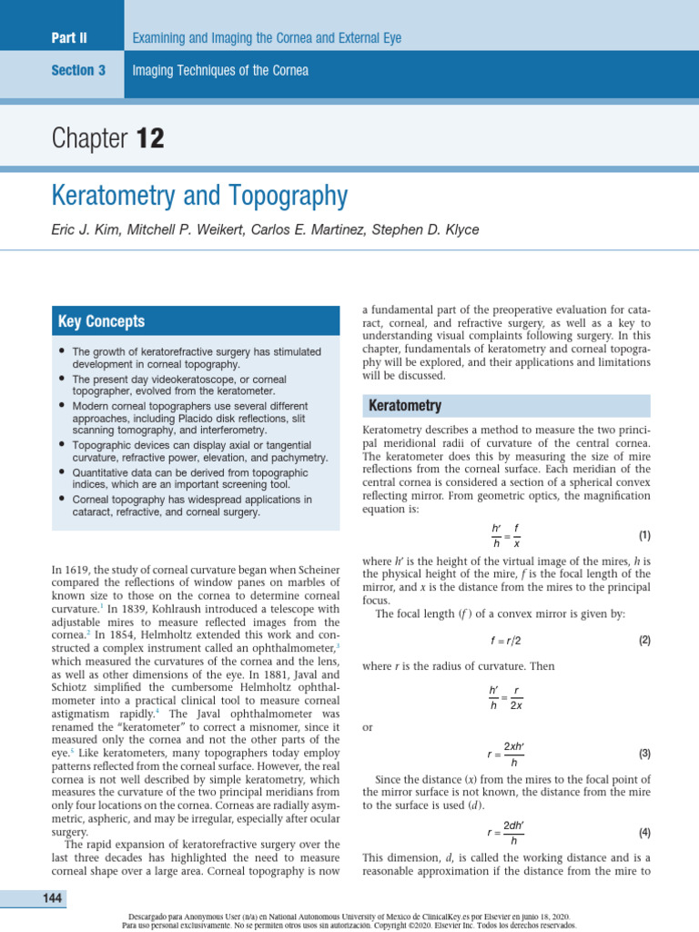 Queratometría y Topografía | PDF | Cornea | Topography